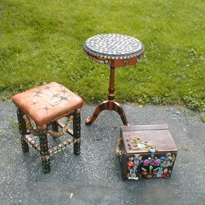 Bottle Cap Tramp Art Stool Part Two Vintage Stool Folk Art Hand Made by ...