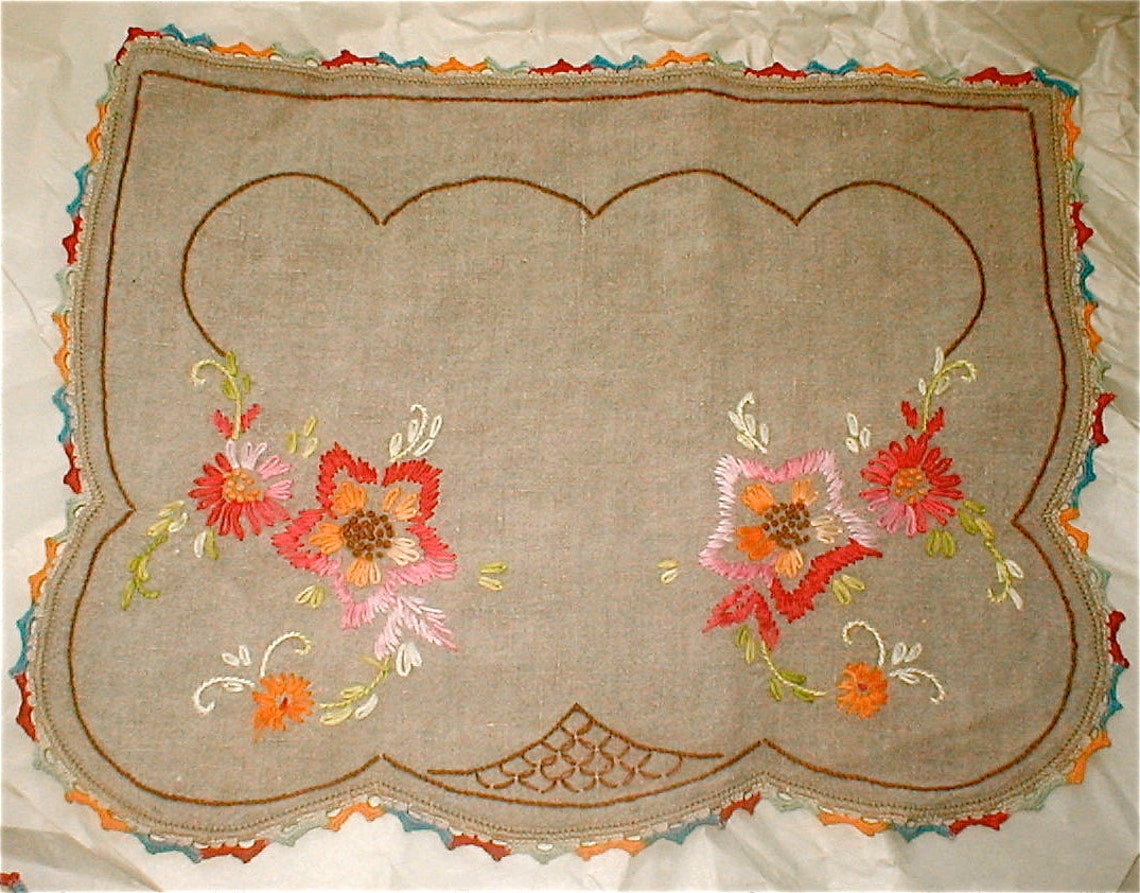 Natural Linen Embroidered Table Linens Set Dresser Scarf Set - Etsy