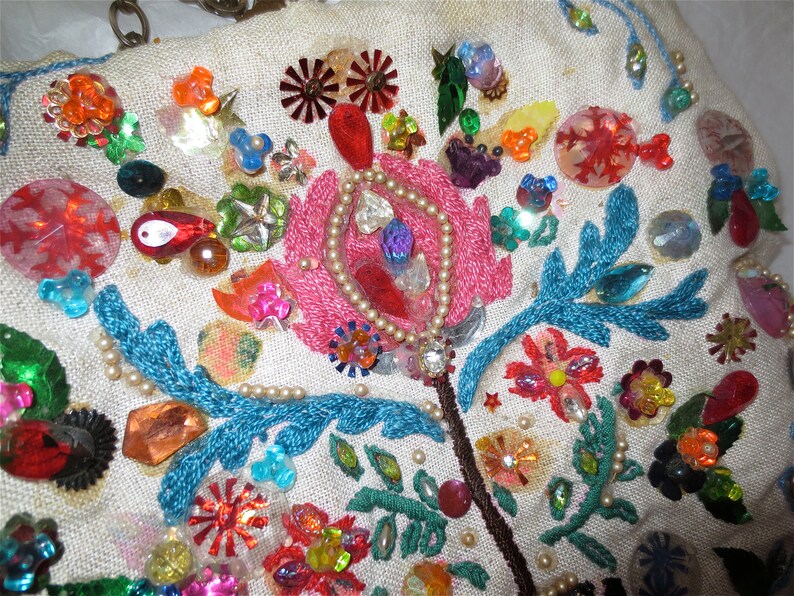 Bejeweled Linen Purse Kiss Frame Structure Vintage 1962 - Etsy