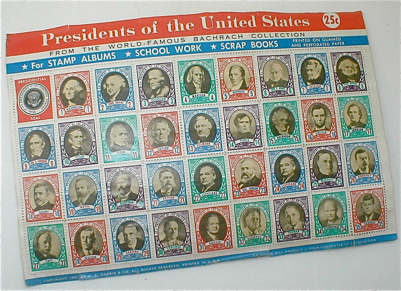 1961 Stamps of the Presidents of the United States Paper | Etsy