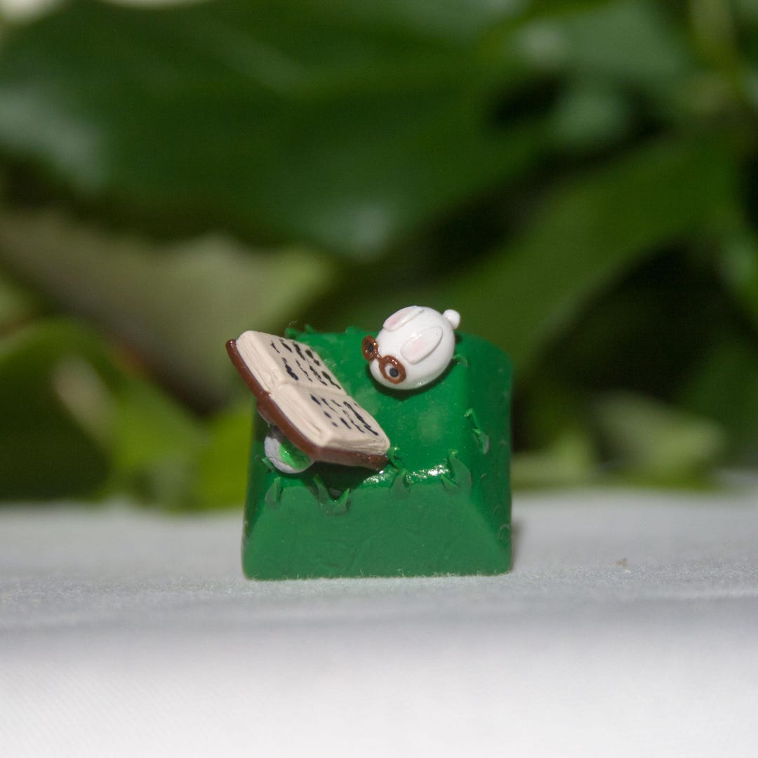 Cute Bunny Reading Artisan Keycap, Kawaii Bunny | Cottagecore Keycap - Etsy