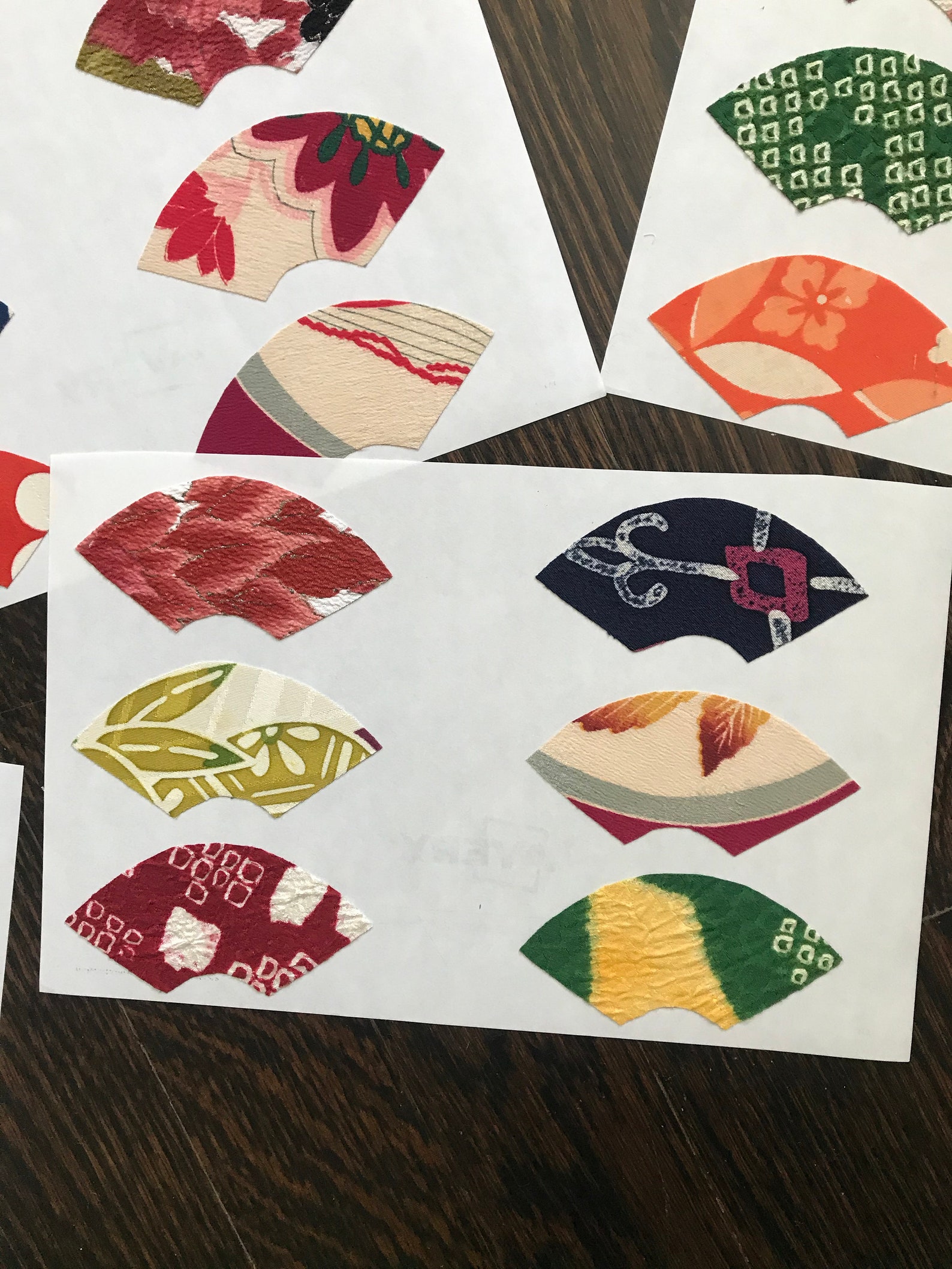 50 Silk Fabric Stickers Fan Designs Cut by Hand Make Your Own - Etsy