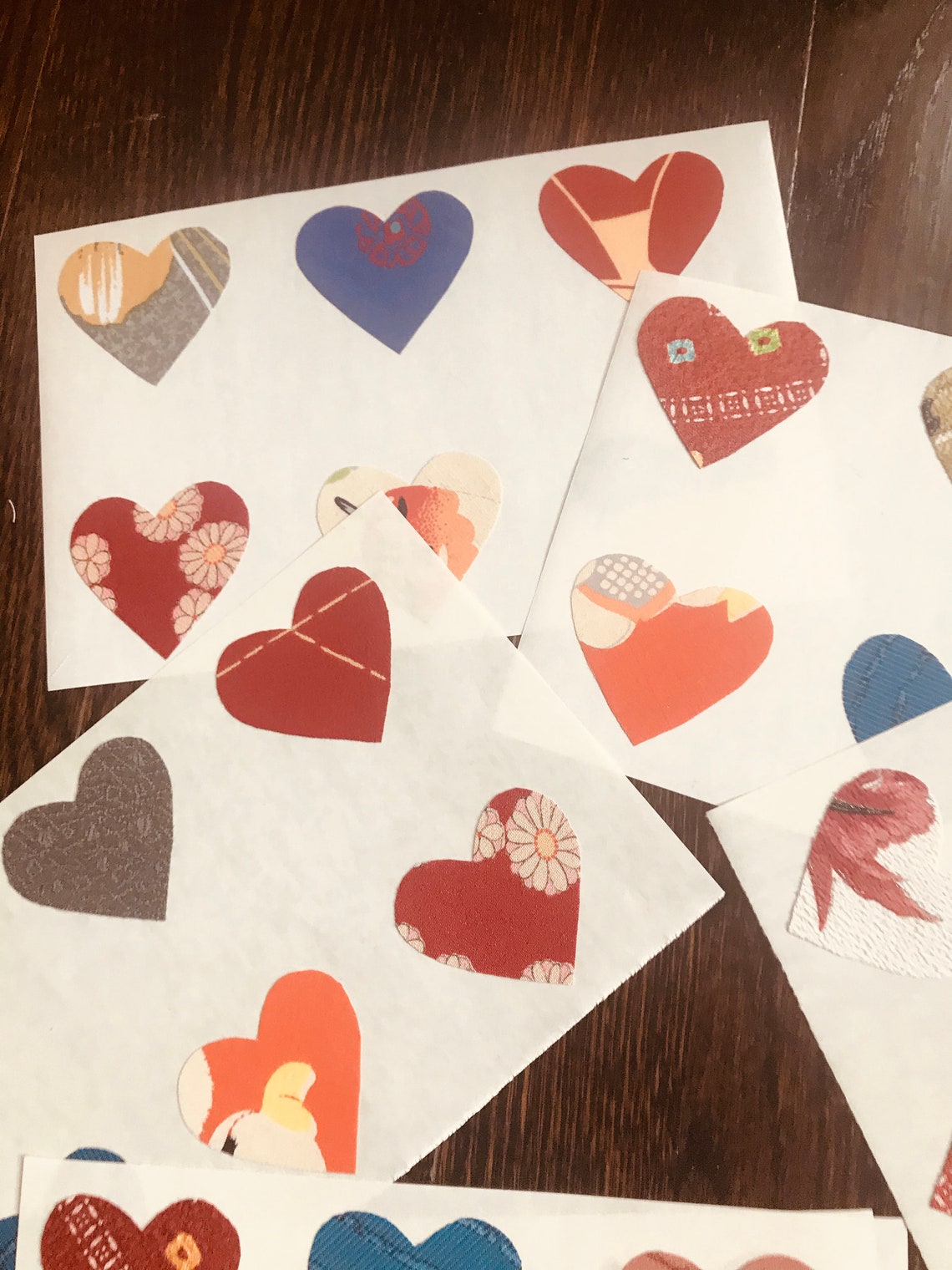 50 Silk Fabric Stickers Handmade Japanese Fabric Hearts - Etsy