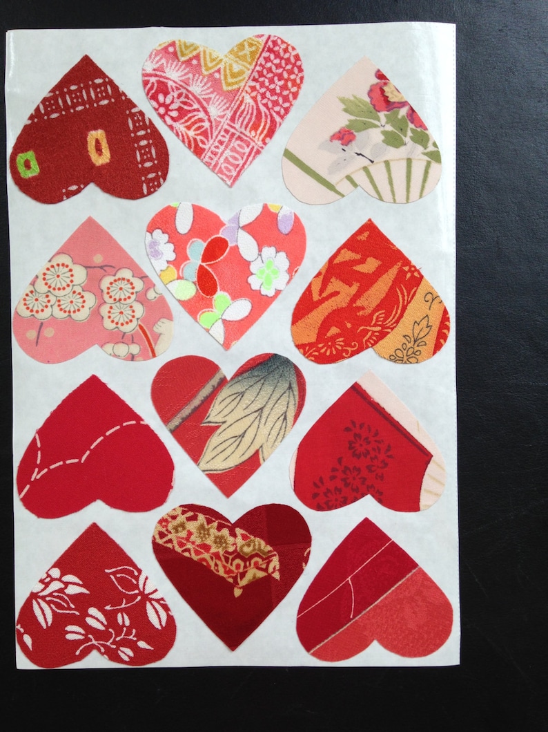 50 Silk Fabric Stickers Handmade Japanese Fabric Hearts - Etsy