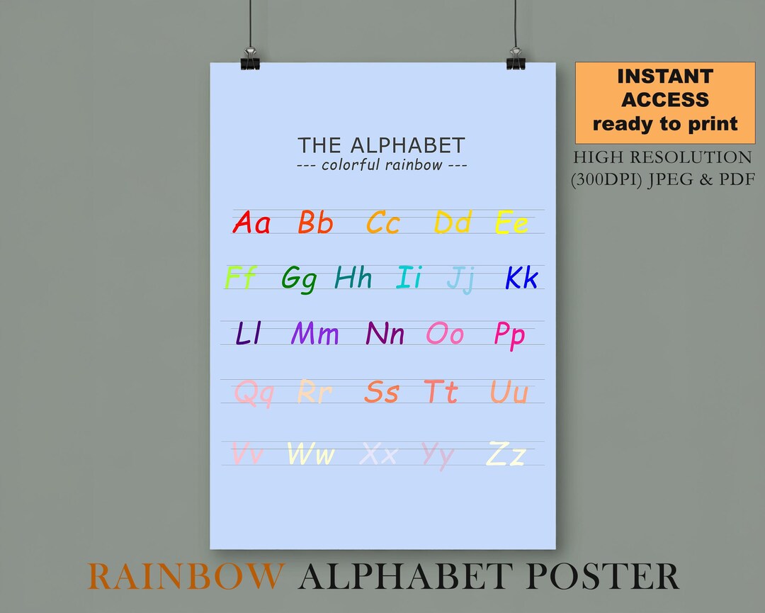 Rainbow Alphabet-poster I Handwriting Chart Print I Educational Wall ...