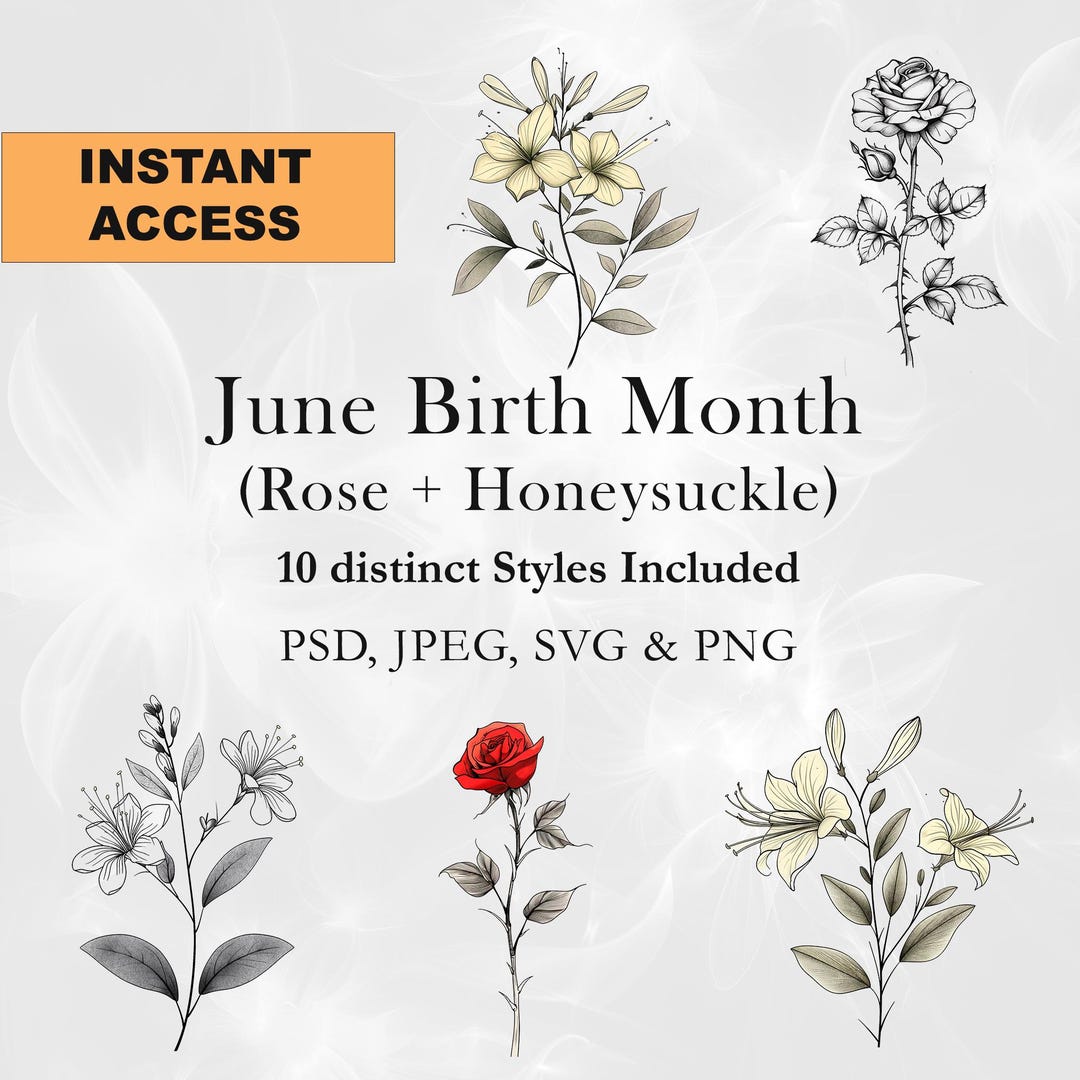 Rose SVG | June Birthmonth Flower | Birth Month Flower Bouquet PNG ...