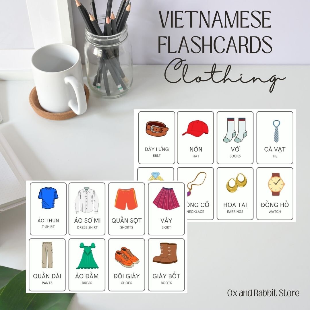 Bilingual Clothing Flashcards in Vietnamese and English - Etsy