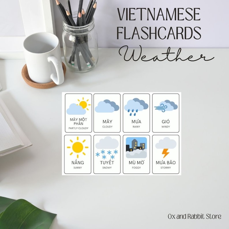 Bilingual Weather Flashcards in Vietnamese and English - Etsy