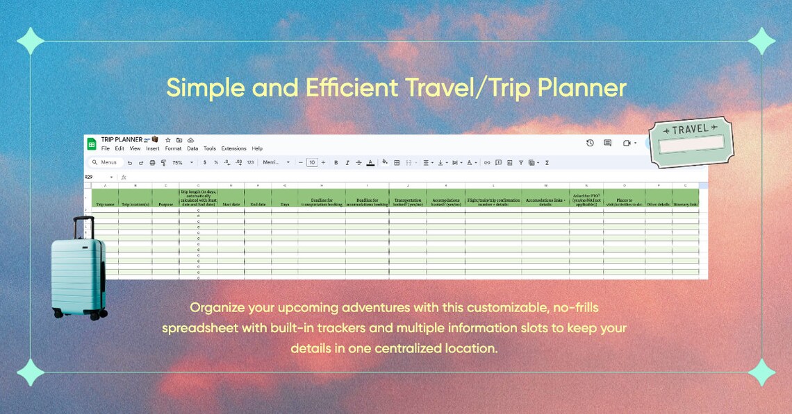 FUNCTIONAL Travel/trip Planning Spreadsheet - Etsy