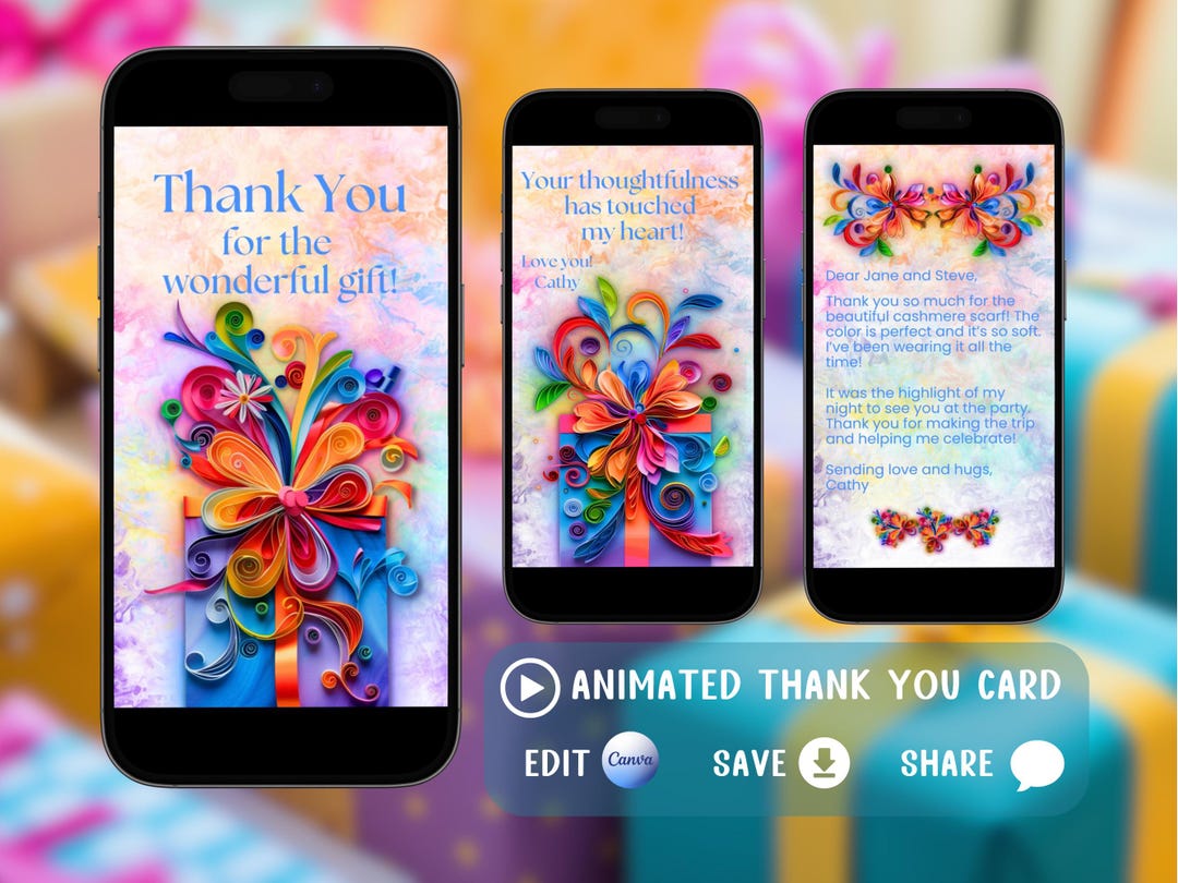 Digital Thank You Card, Light Version, Editable Thank You Ecard Template, Gift Thank You Card ...