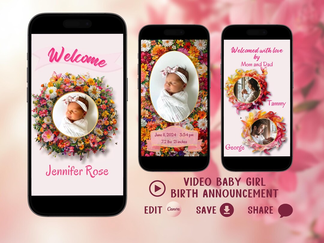 Video Birth Announcement, Animated Baby Announcement, Instant Download ...