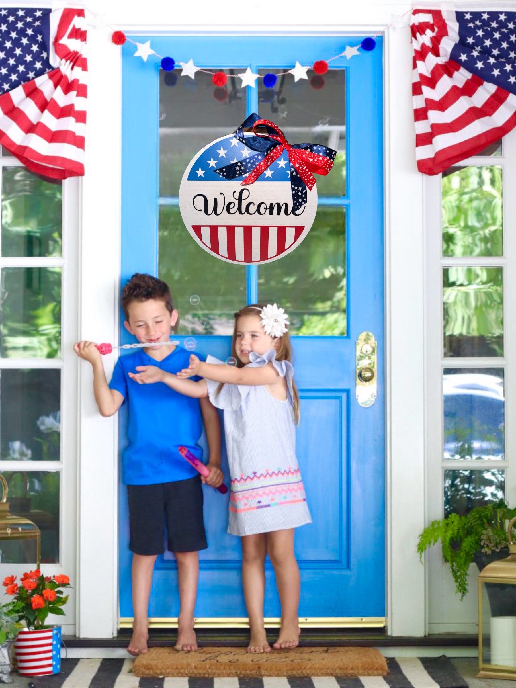 Patriotic Welcome Sign, Welcome Decor, Home Decor, Fourth of July ...