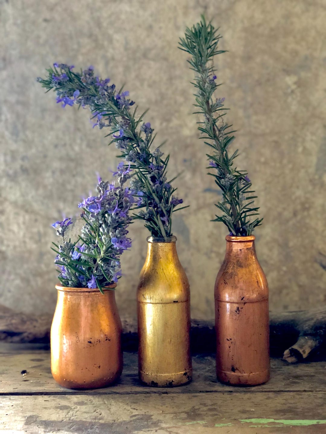 Set of Three Rustic Bud Vases in Copper and Gold - Etsy