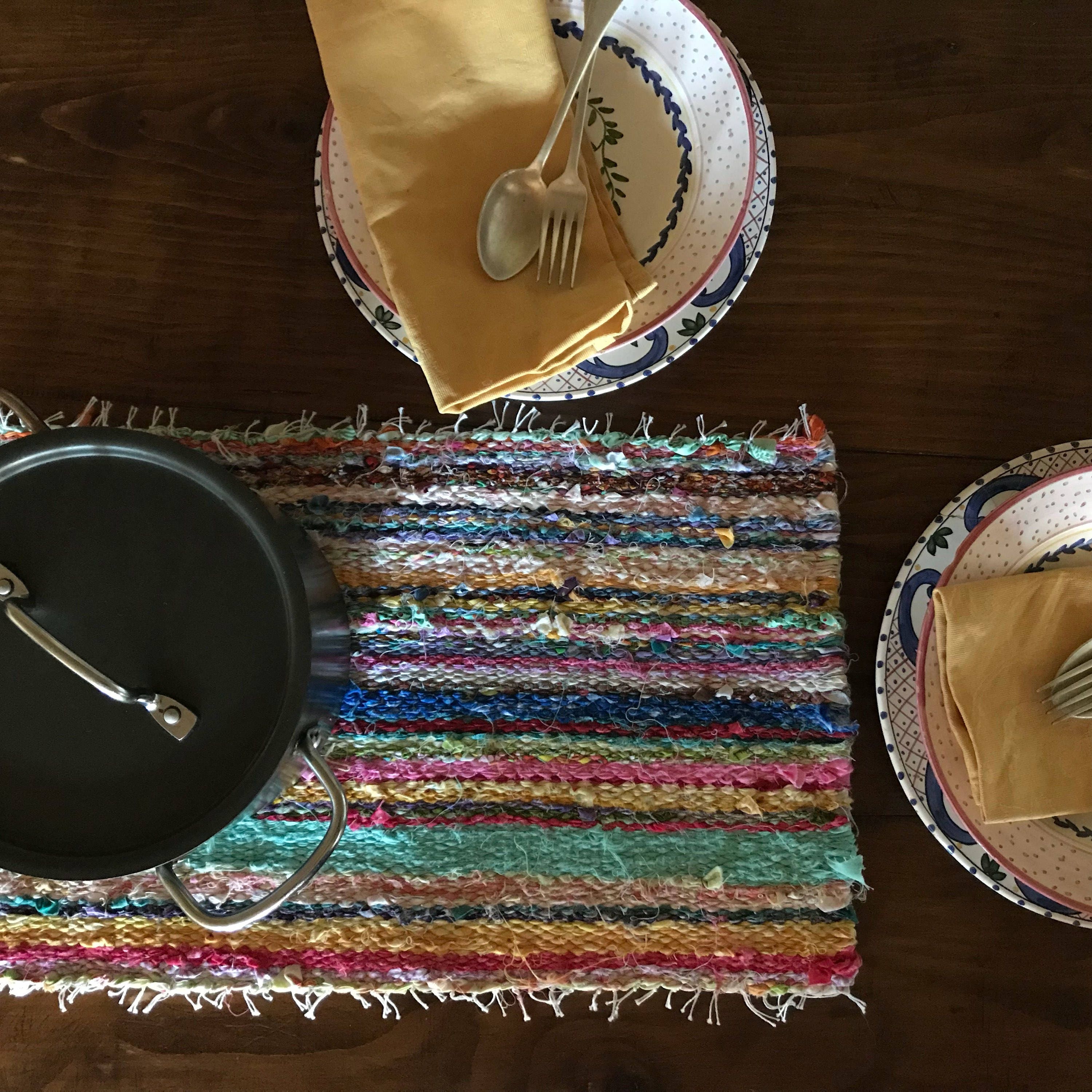 Country Cottage Small Handmade Rag Rug Table Mat in Bright | Etsy