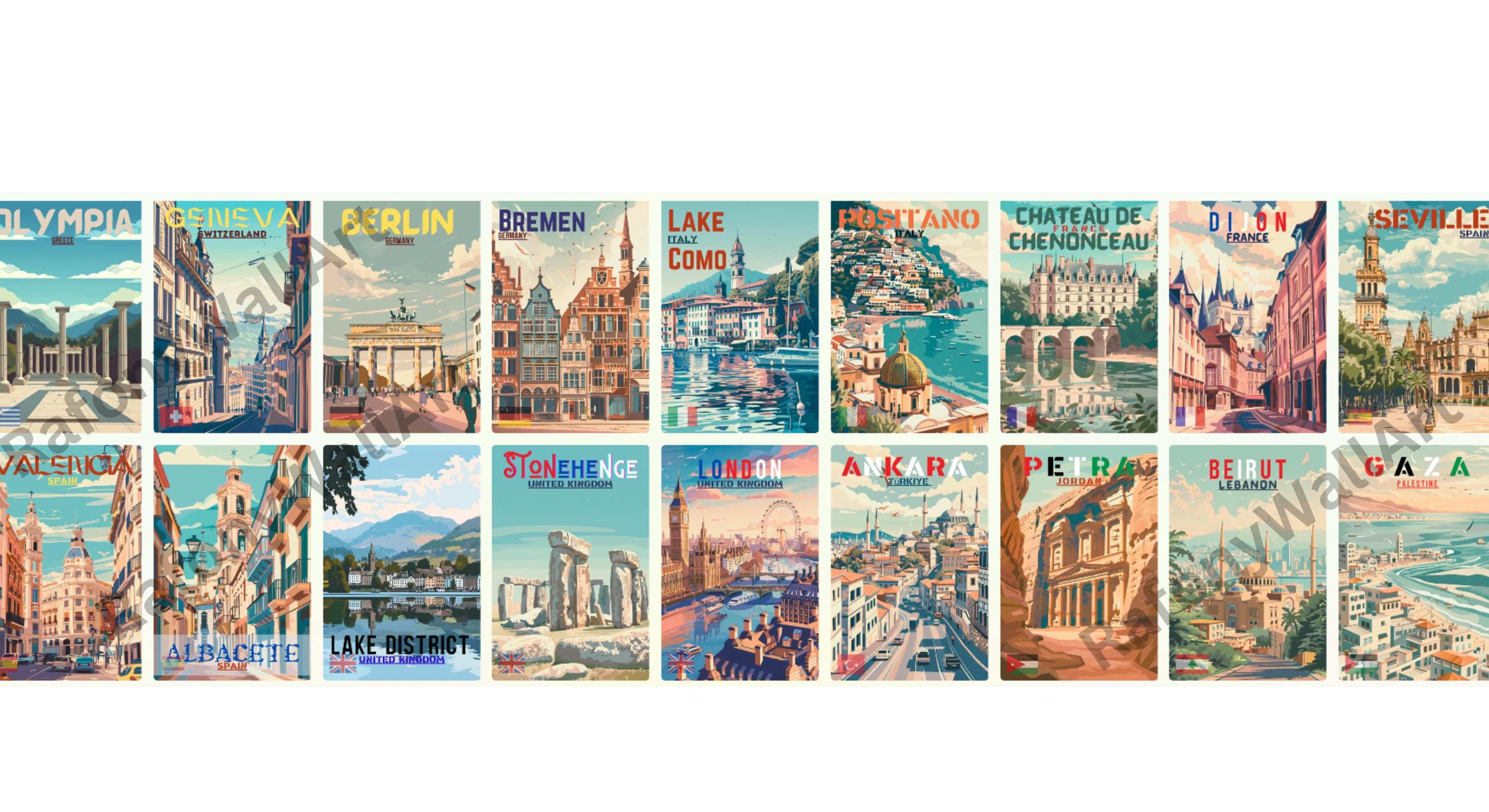 100 Travel Poster Set 1| Retro Aesthetic | Travel Wall Prints | Travel ...