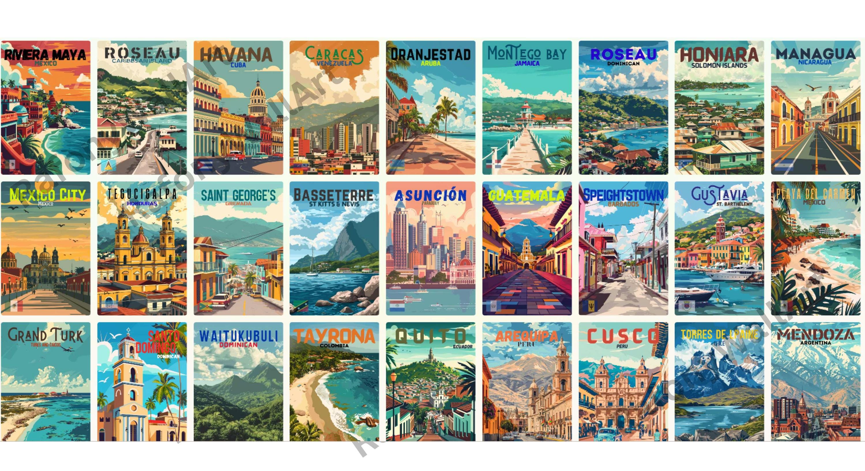 100 Travel Poster Set 1 Retro Aesthetic Travel Wall Prints Travel Home ...