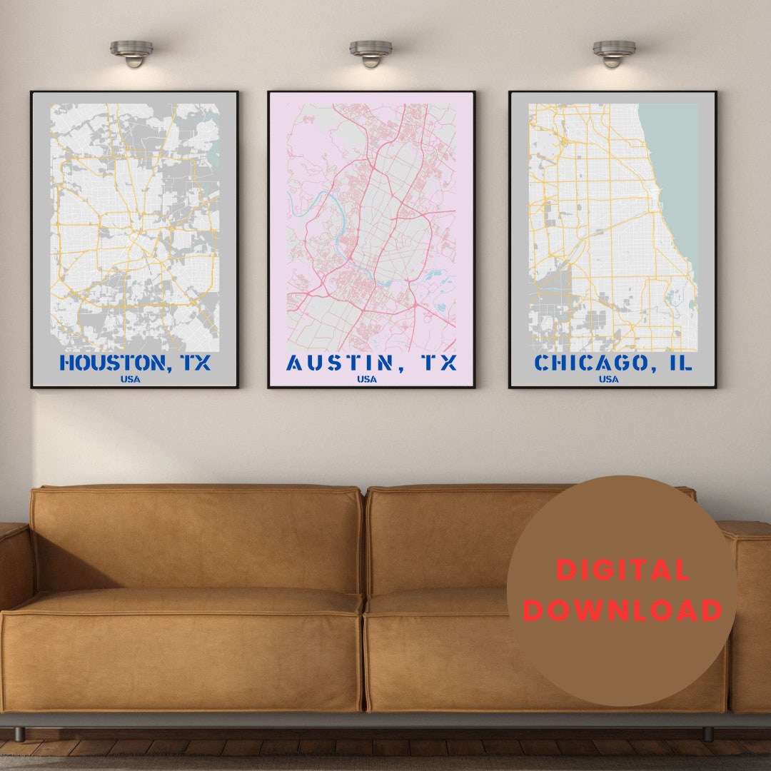 Map Poster - Top12 US Cities Map, Wall Art, Home Decor, Printable Maps ...