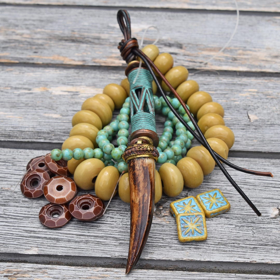 Surf & Sand Bead Collection: Turquoise Blue, Tan, Brown, Glass, Leather ...