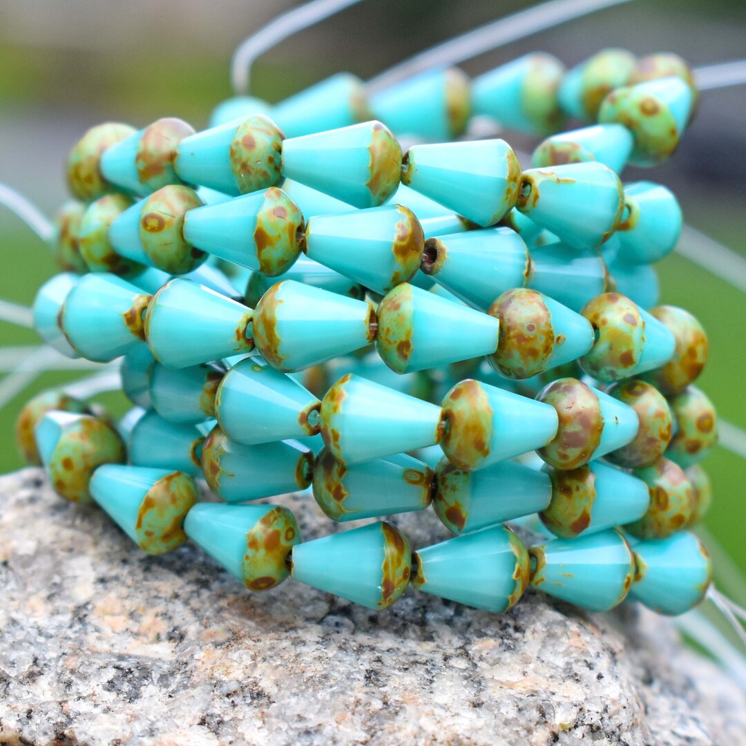 Faceted Turquoise Blue Silk Czech Glass Drop Bead With Picasso Finish ...