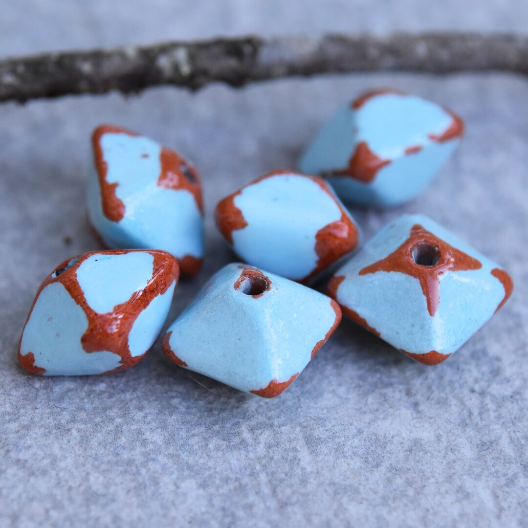 Pueblo Blue Enamel and Terra Cotta Oxyhedron Beads ~ Set of 6 - Etsy