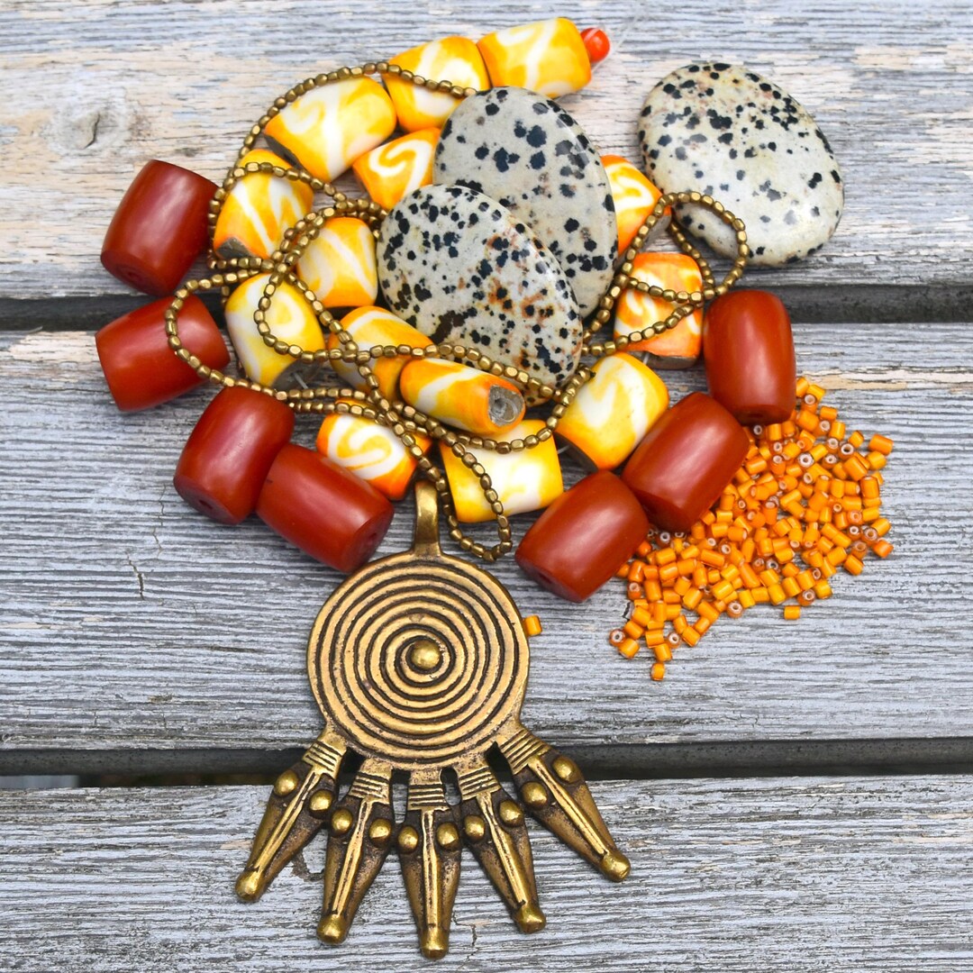African Sun Bead Collection: Rust Red, Orange Bone and Glass, Dalmation ...