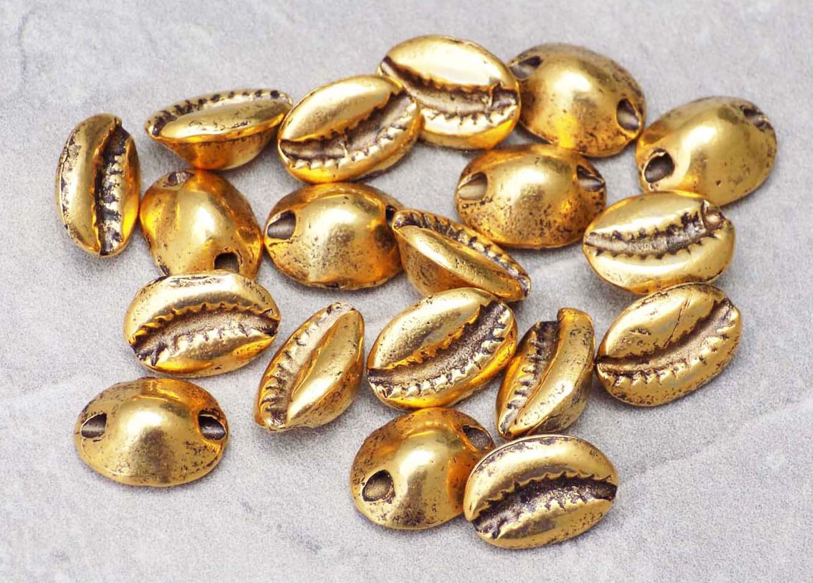 Beautiful Antiqued 24K Gold-plated Cowrie Shell Beads From Greece ...