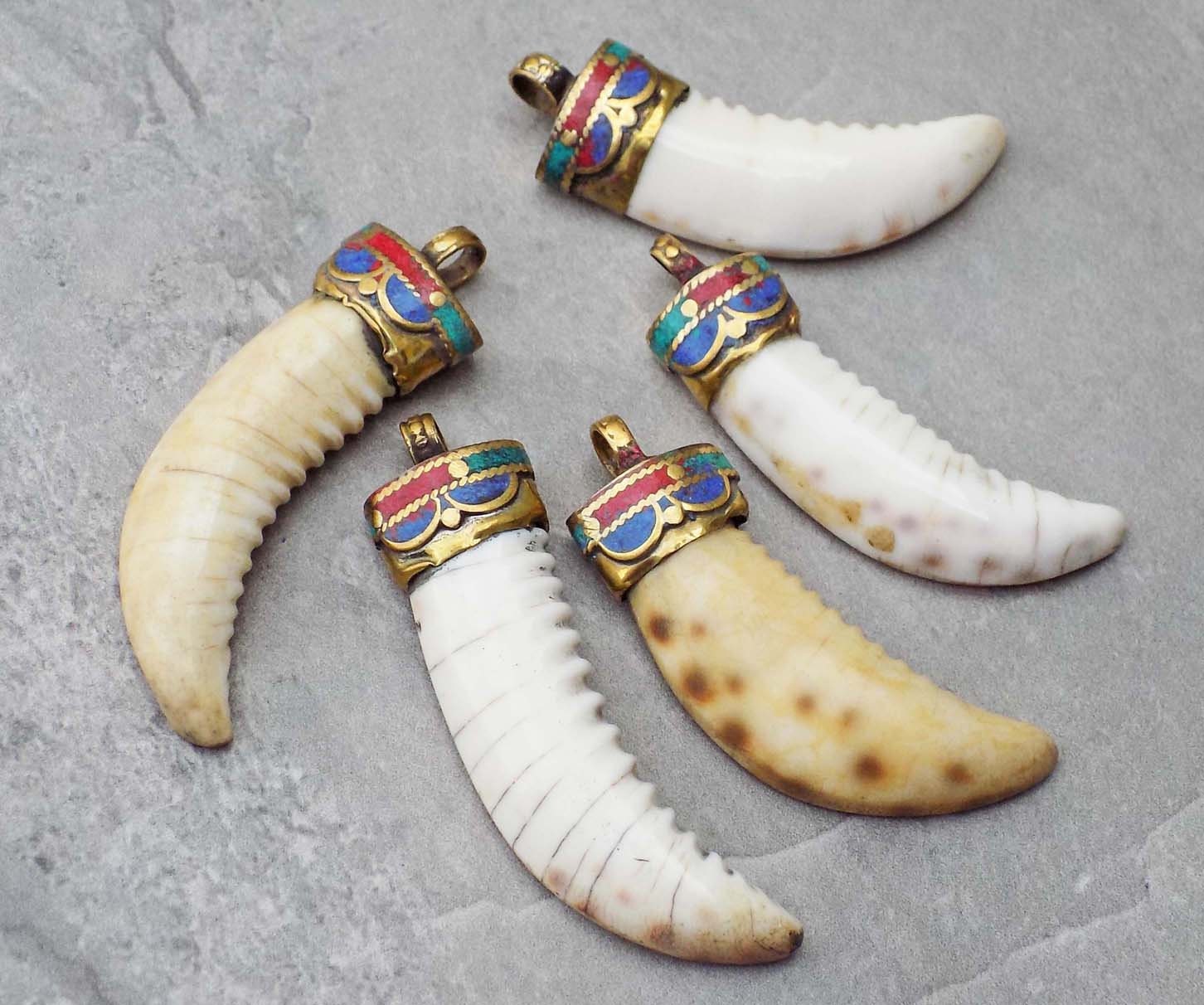 Tibetan Naga Conch Shell Tusk Horn Pendant with Brass Cap | Etsy