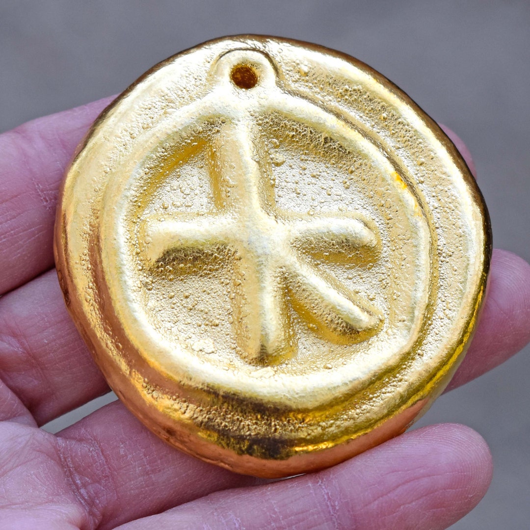 24K Gold Plated Greek Terra Cotta Primitive Symbol Pendant - Etsy