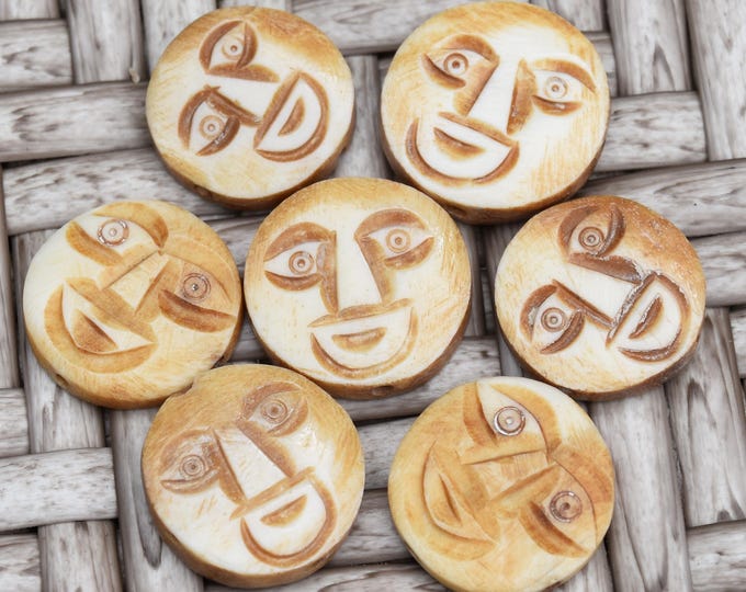 Vintage Antiqued Bone Smiley Face Coin Beads Side and Top Drilled ...