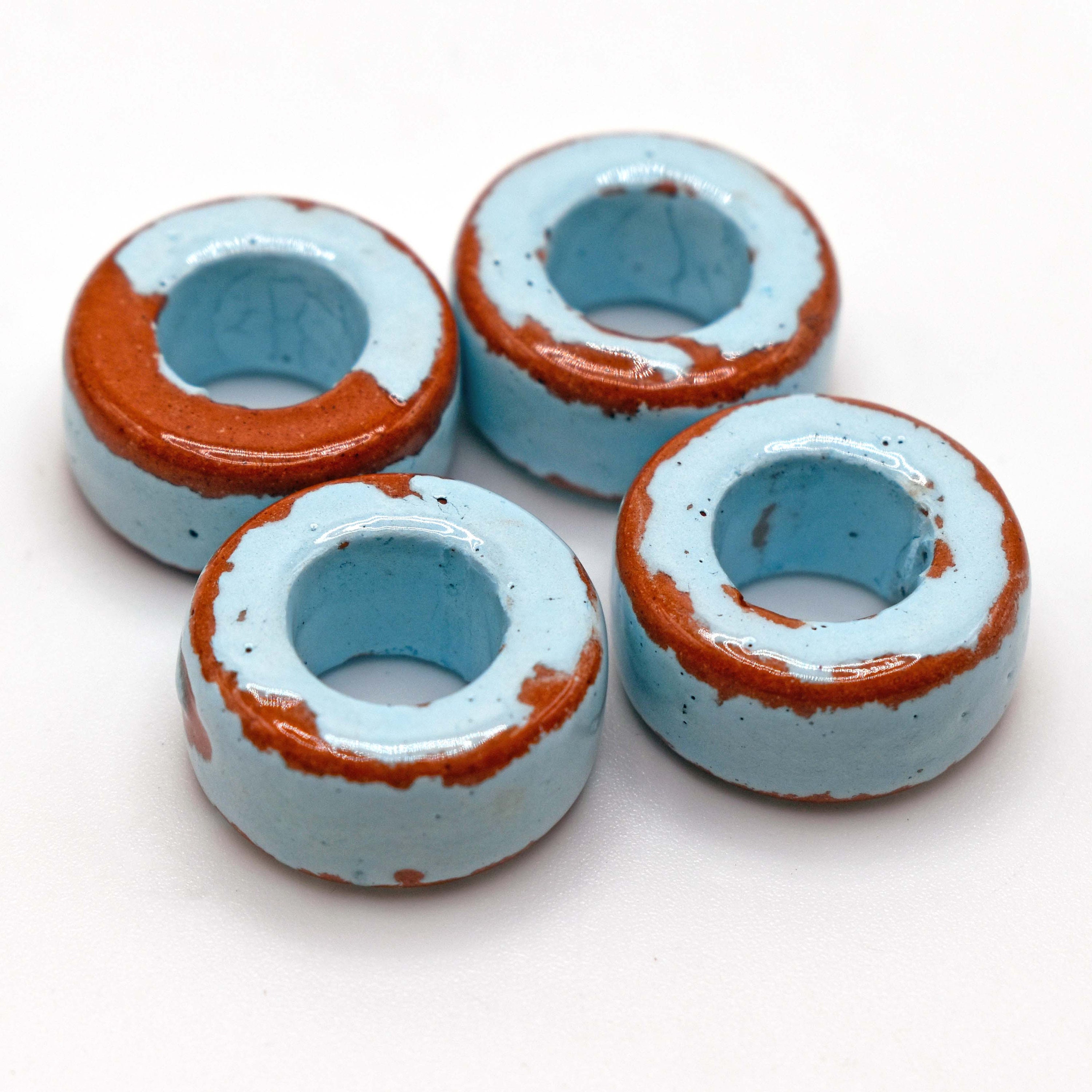 Pueblo Blue Enamel and Terra Cotta Donut Ring Beads ~ Set of 4 - Etsy