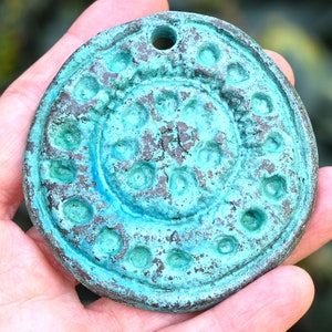 Large Grecian Warrior Verdigris Terra Cotta Shield Pendant ~ 70mm ...