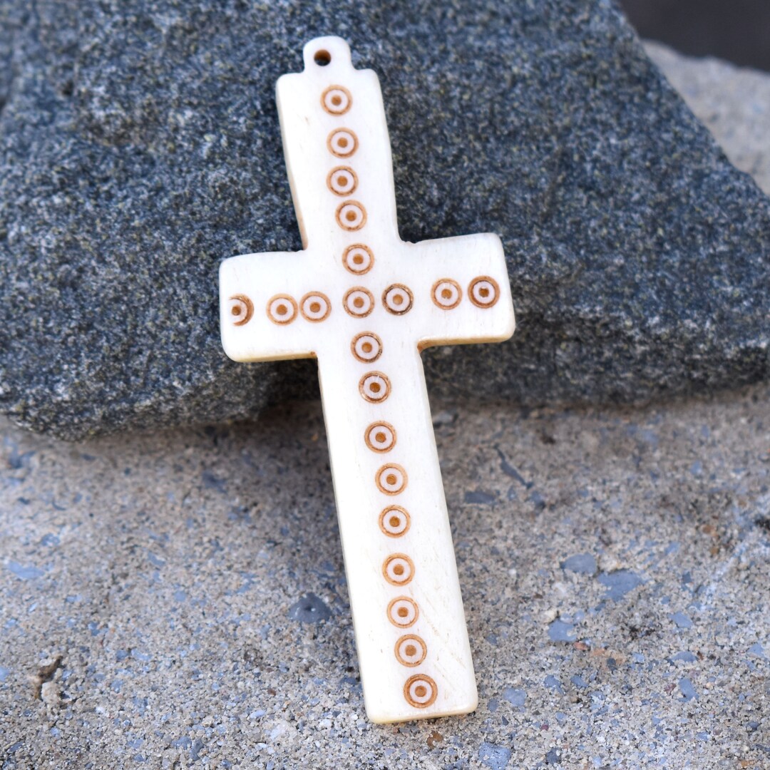 African Tribal Style Carved Bone Cross With Evil Eye Circle Design ...