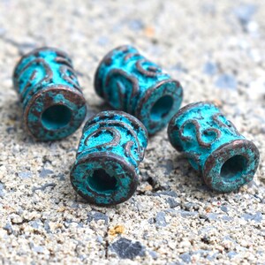 Verdigris Cast Copper Spiral Greek Key Barrel Beads ~ 8x10mm ~ Set of 4 ...