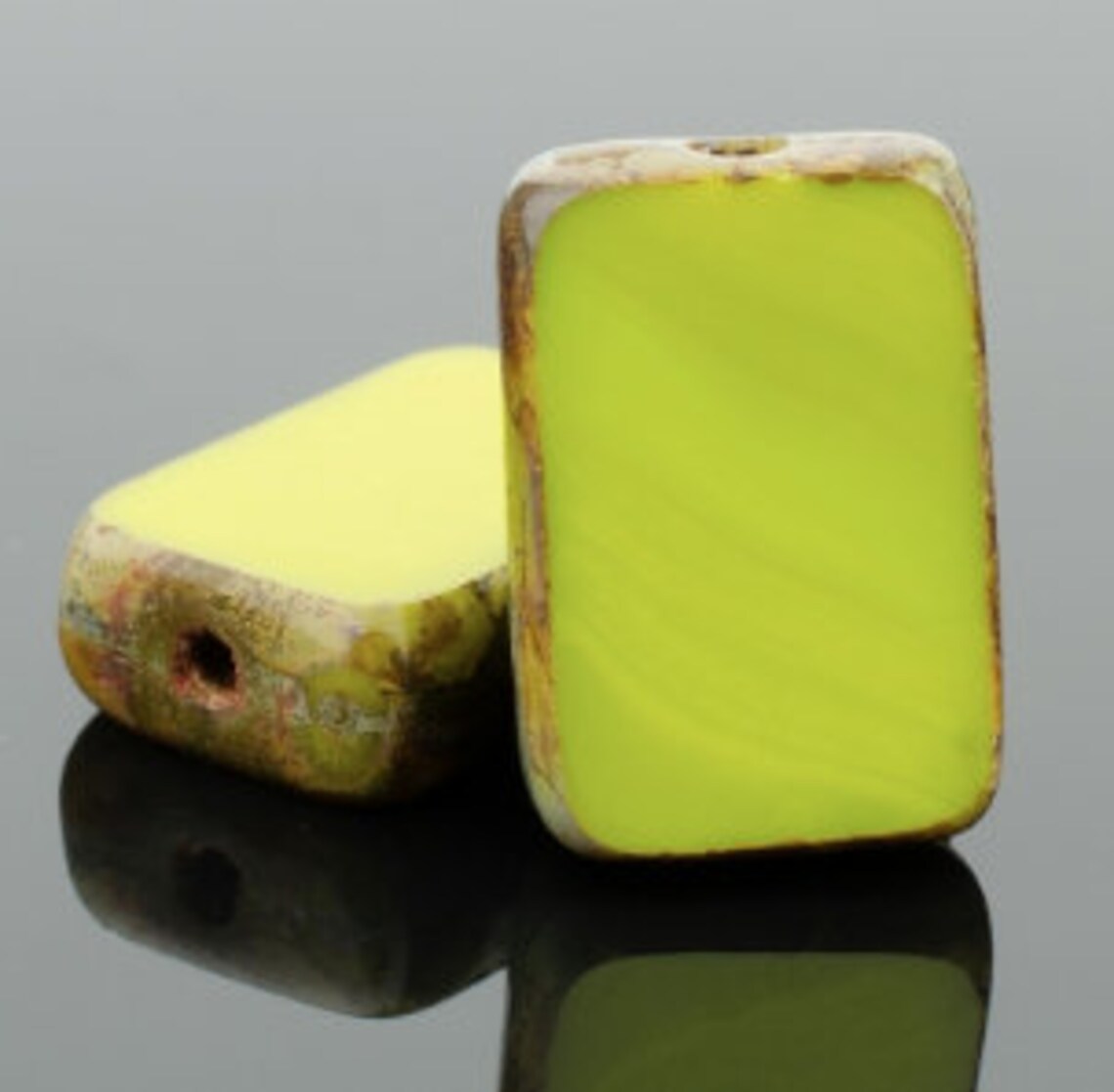 Gaspeite Chartreuse Green Czech Glass Rectangle With Picasso - Etsy