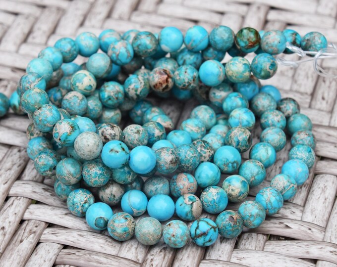 Destash Beautiful Blue Turquoise Cream Sea Sediment Imperial Jasper 8mm ...