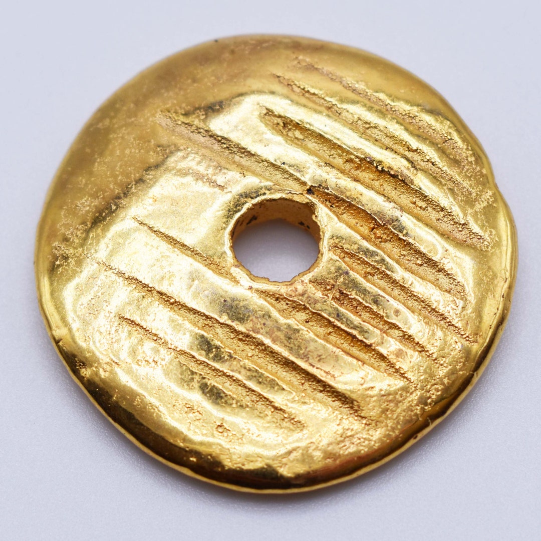Beautiful Grecian 24K Gold-plated Terra Cotta Waffle Disc Donut Pendant ...