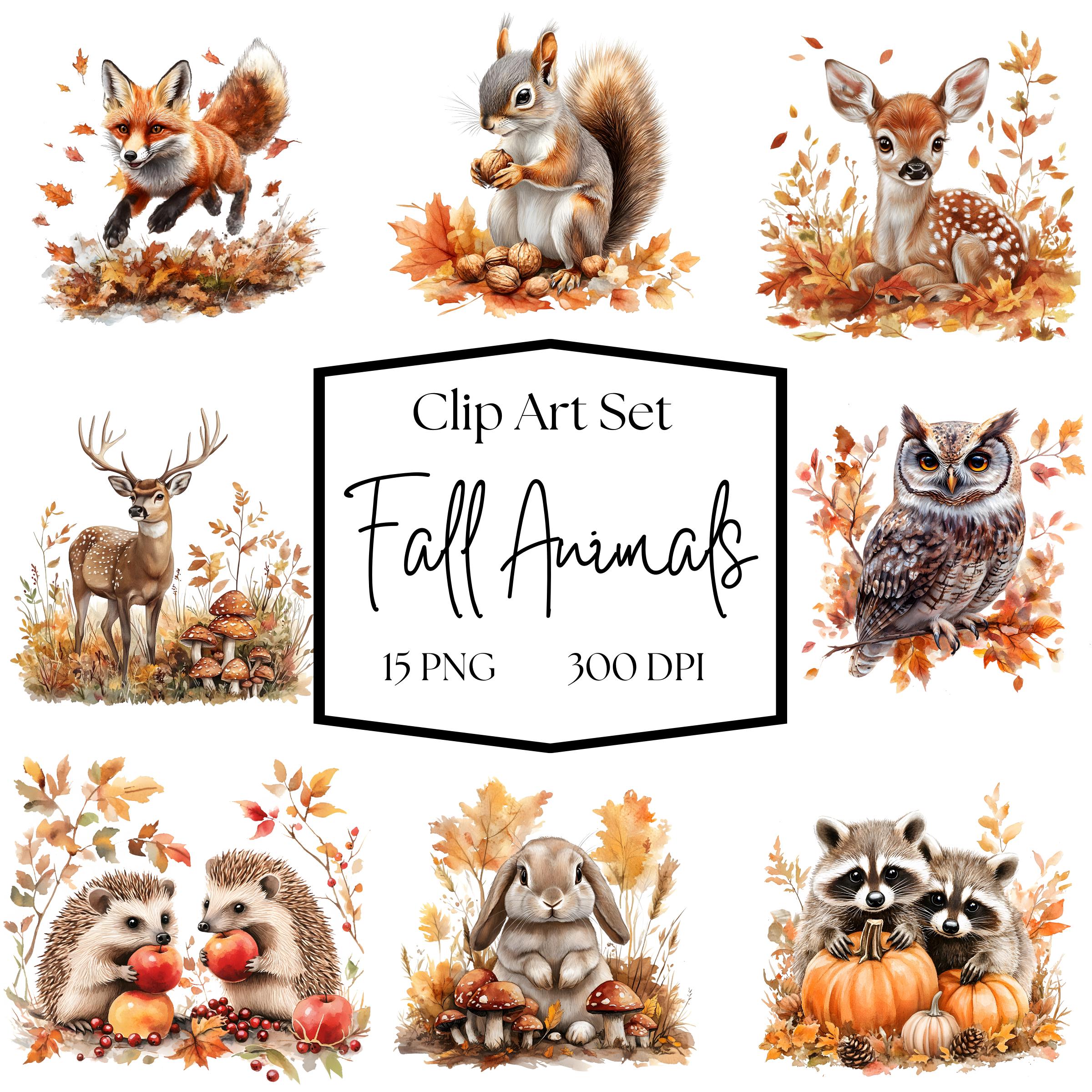 Autumn Woodland Animals Clipart Set Instant Download Sublimation Design ...