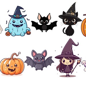 Kawaii Halloween Clip Art Set, Cute Spooky Characters, Digital Download ...