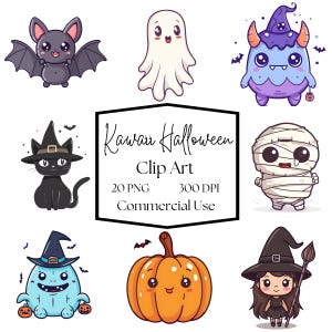 Kawaii Halloween Clip Art Set, Cute Spooky Characters, Digital Download ...