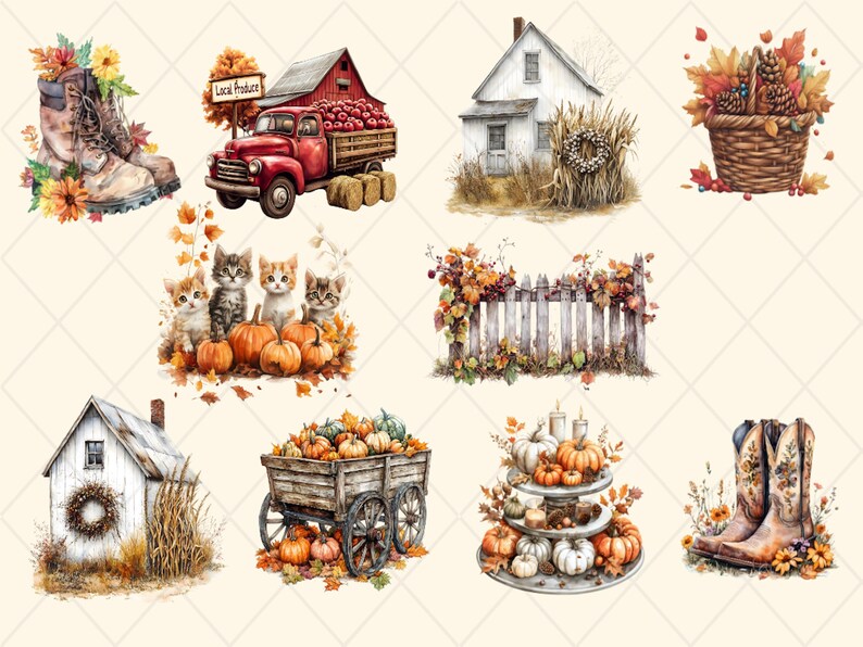 Country Autumn Clip Art Bundle Rustic PNG Files Commercial Use Instant ...
