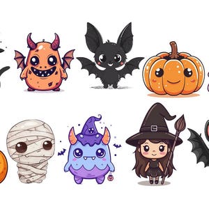 Kawaii Halloween Clip Art Set, Cute Spooky Characters, Digital Download ...