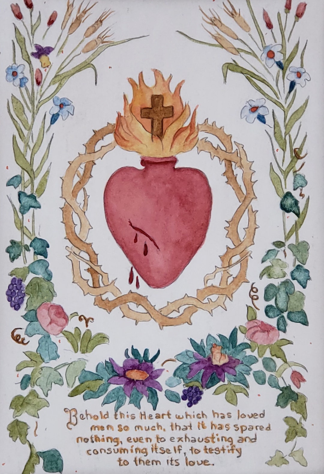 Sacred Heart of Jesus Watercolor Painting (4 1/2" X 6 1/2" Painting ...
