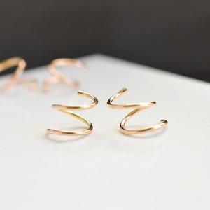 Double Hoop Spiral Threader Huggers in Real Solid 14k Yellow or Rose ...