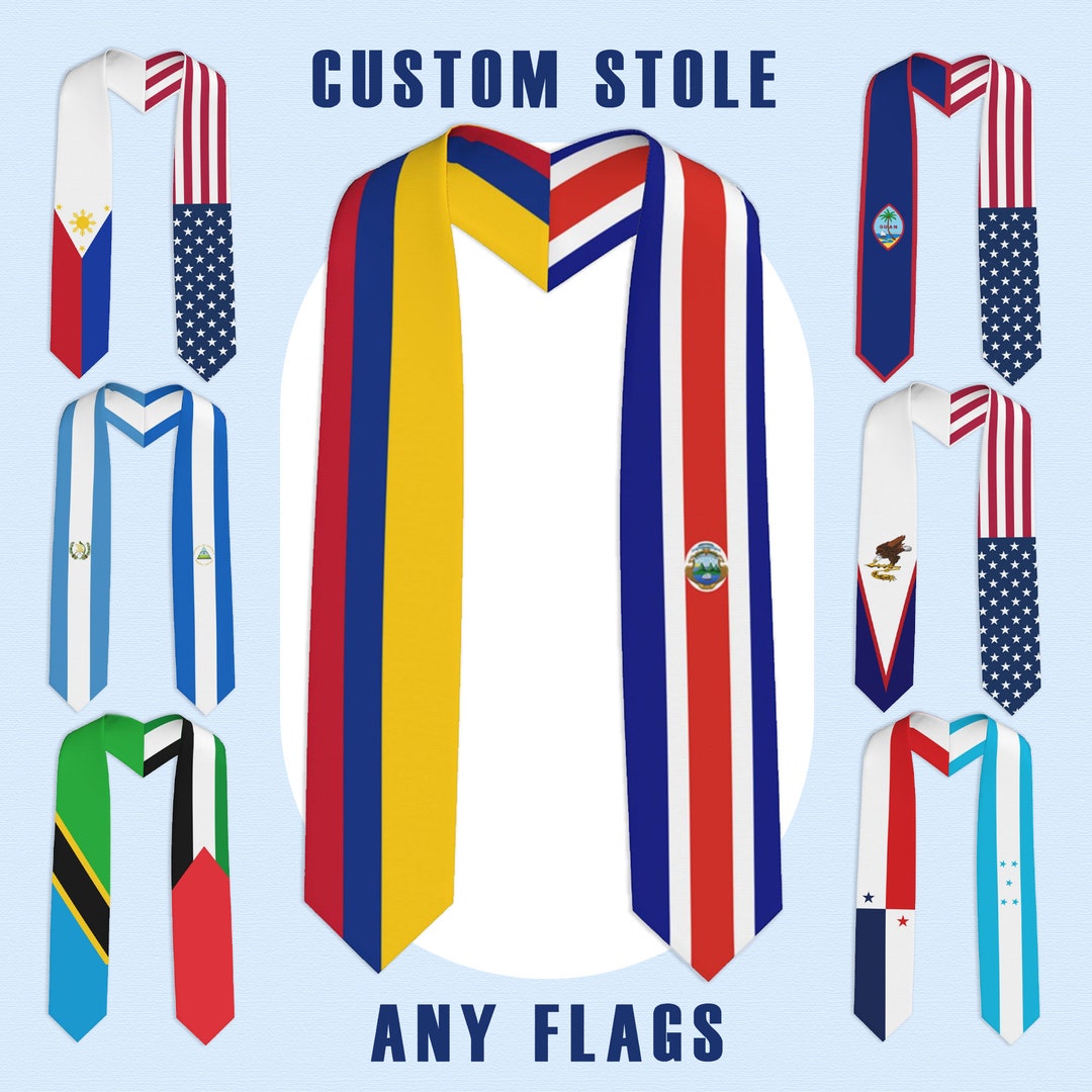 Custom Mix Two Flag Graduation Stoles, Personalized Graduation Stole, Custom Flag Sashes ...