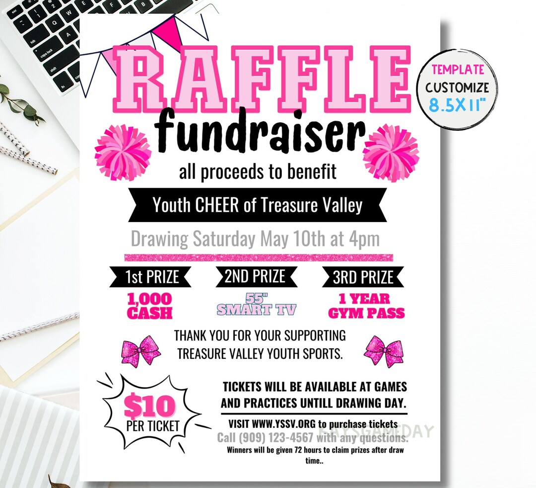 PINK Cheerleading Raffle Fundraiser Template | Cheer Coach | Cheer ...