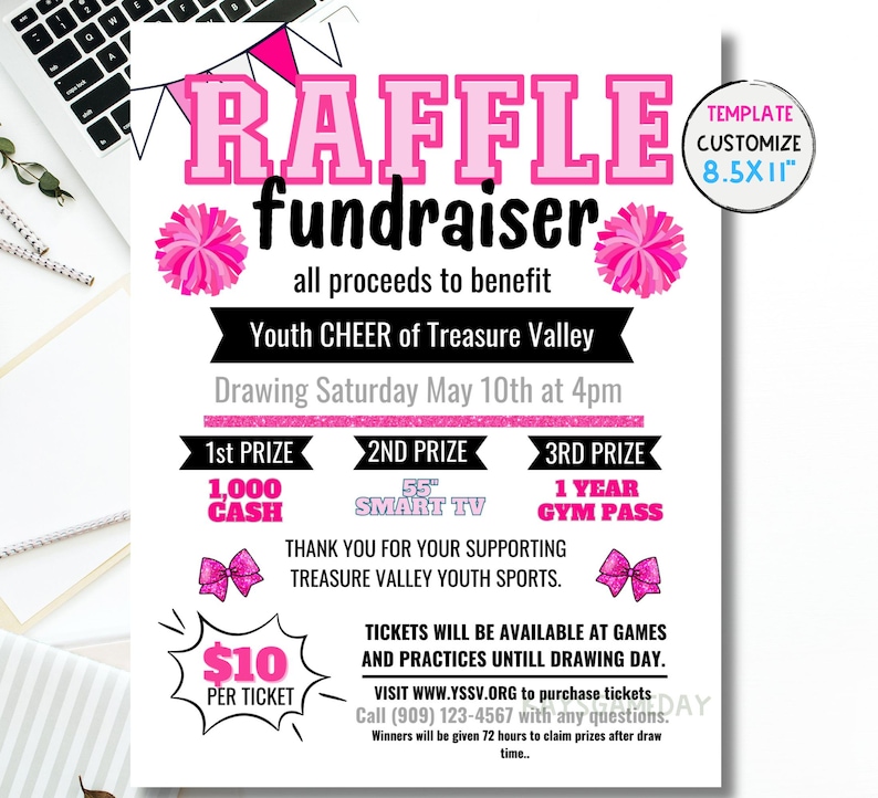 PINK Cheerleading Raffle Fundraiser Template | Cheer Coach | Cheer ...