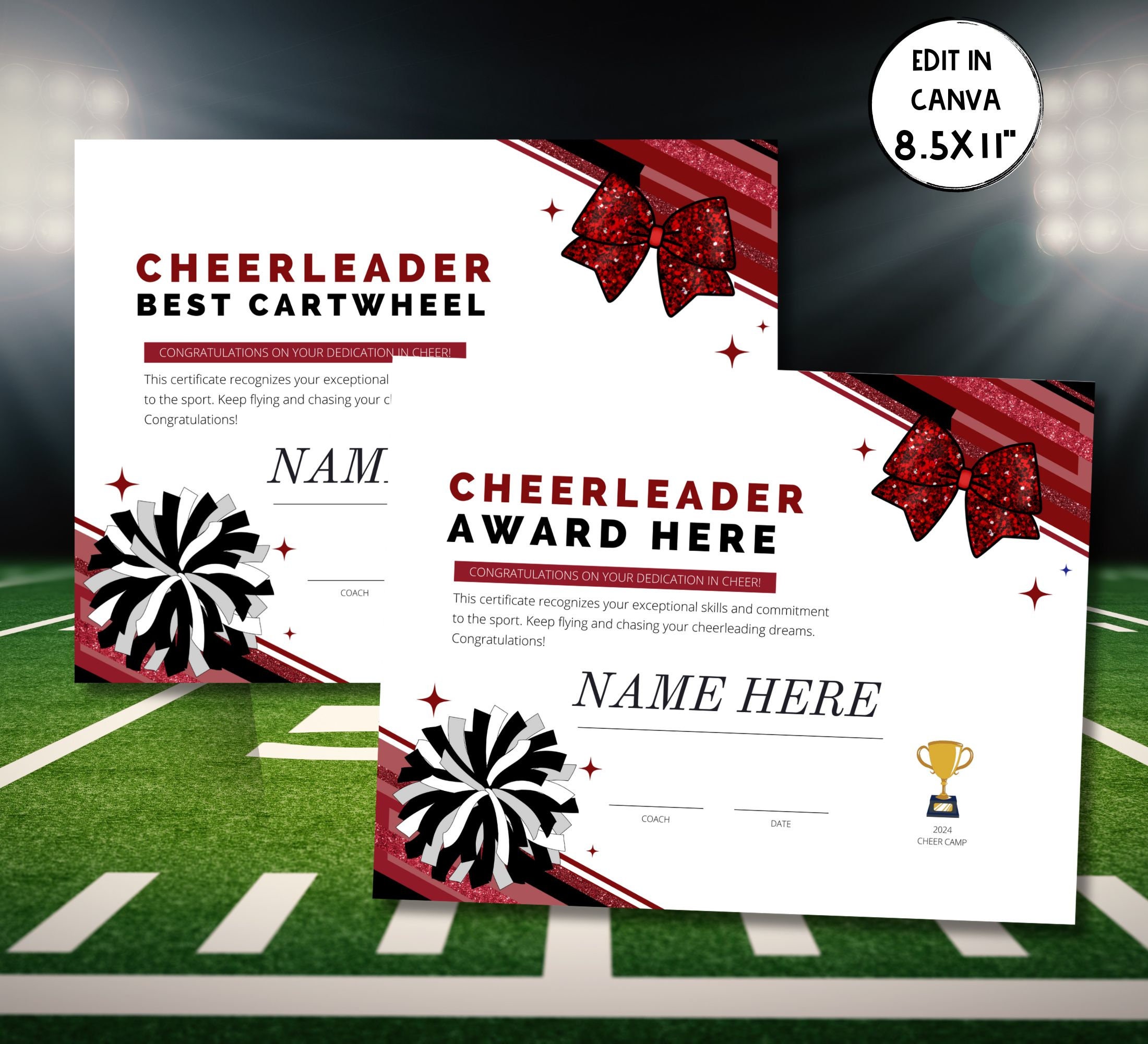Maroon Editable Cheerleading Award Certificates| Team Cheerleader ...