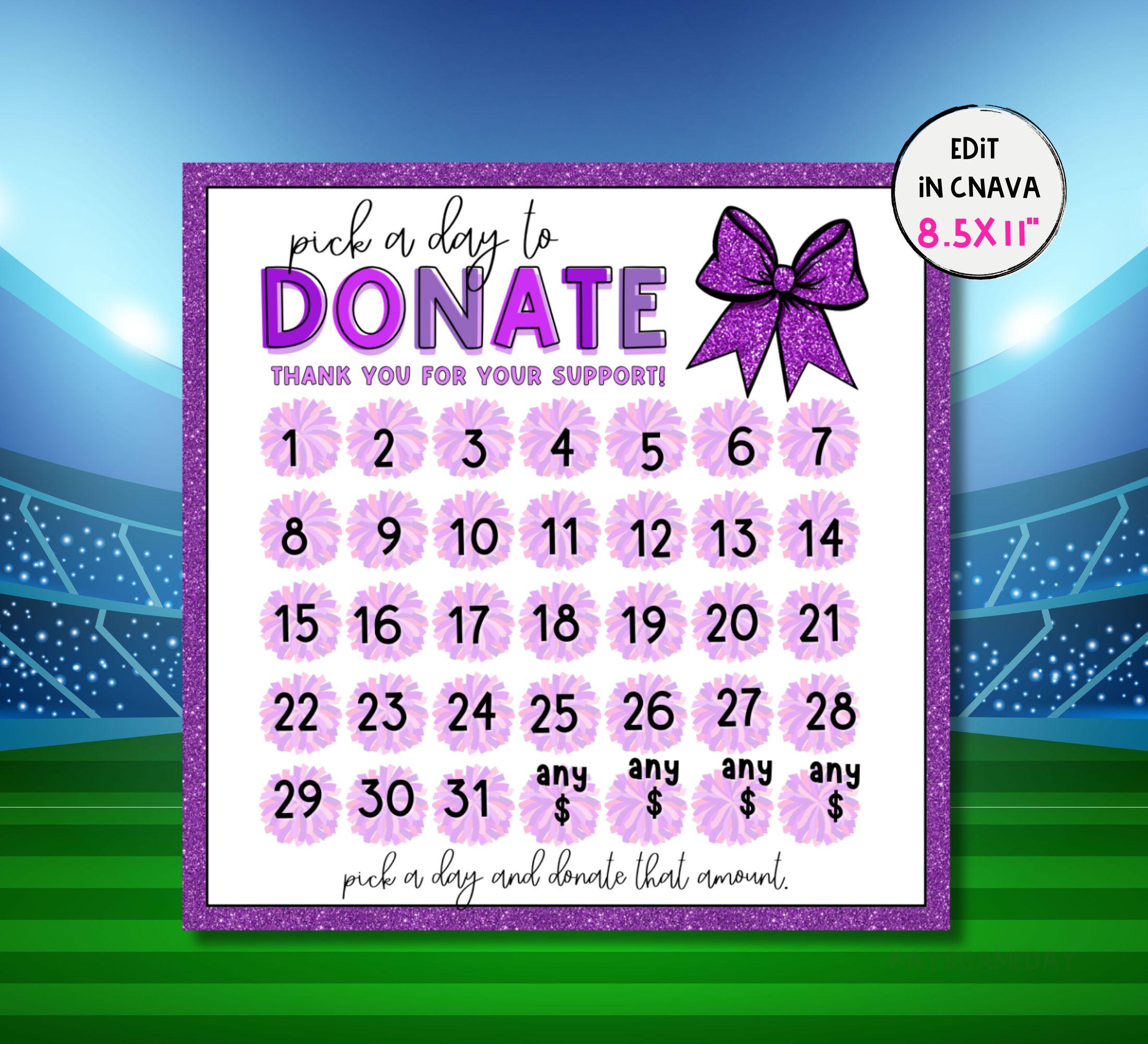 Purple Cheerleader Pick a Date to Donate | Social Media Donation ...