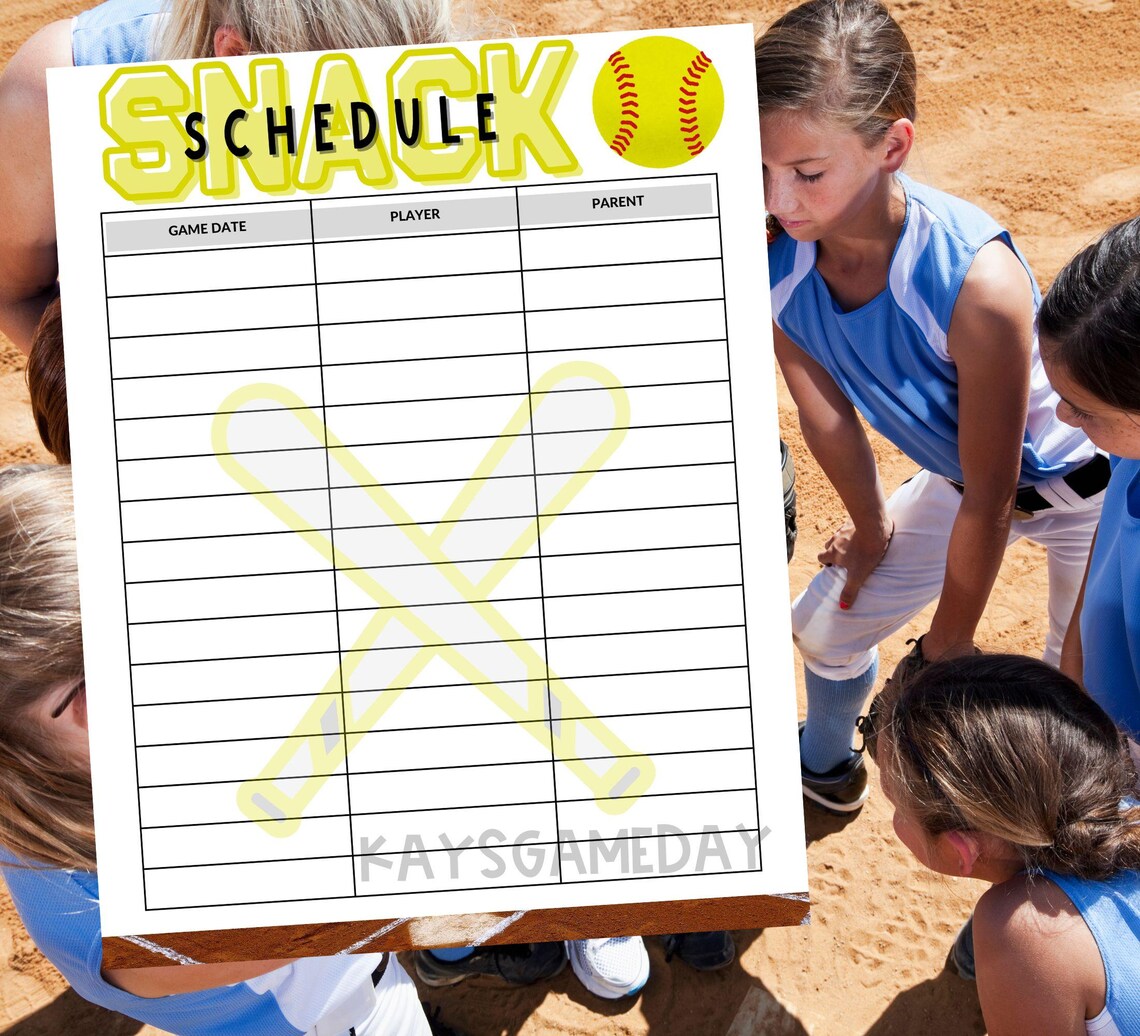 Softball Snack Schedule Sign up Sheet Printable | Softball Snack Sign ...