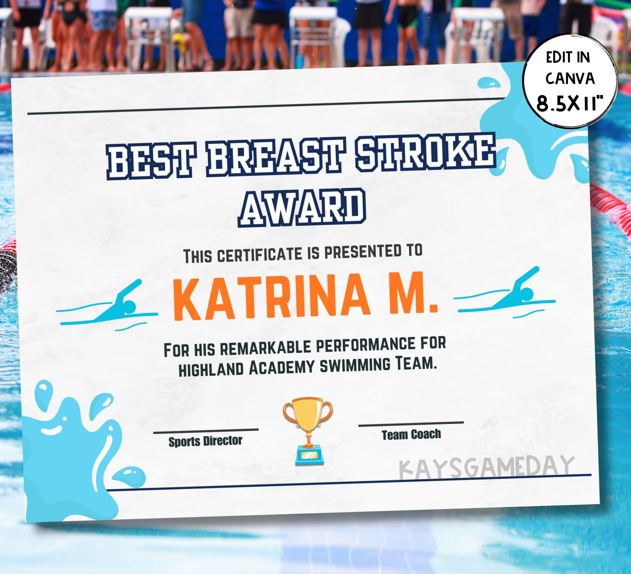 Swimming Certificate Template | Swim Promotion Template | Swimming ...